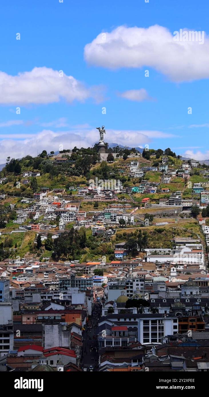 Ecuador, Quito lookout of the statue of Virgin of Panecillo. Scenic ...