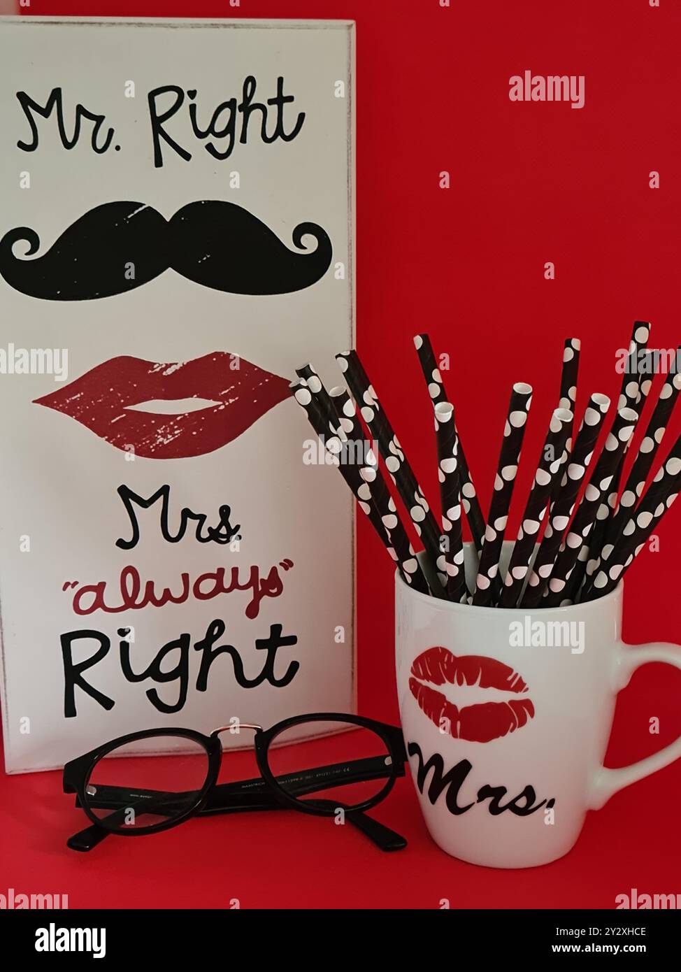 Decorative items including a Mr. Right and Mrs. Always Right sign, a ...