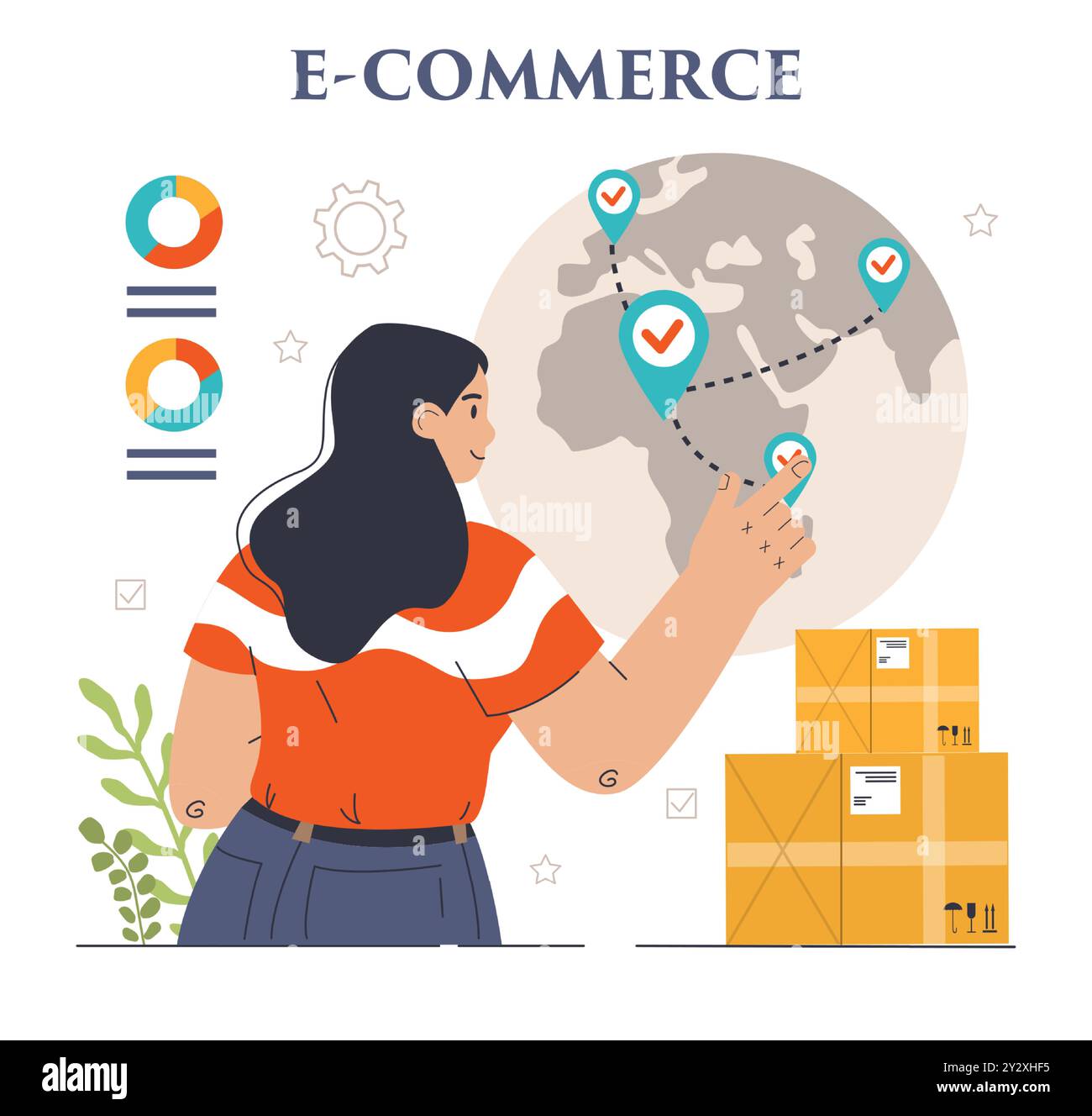 E-store and e-commerce. Entrepreneur selling goods and gaining profit on digital platform. Brand ...