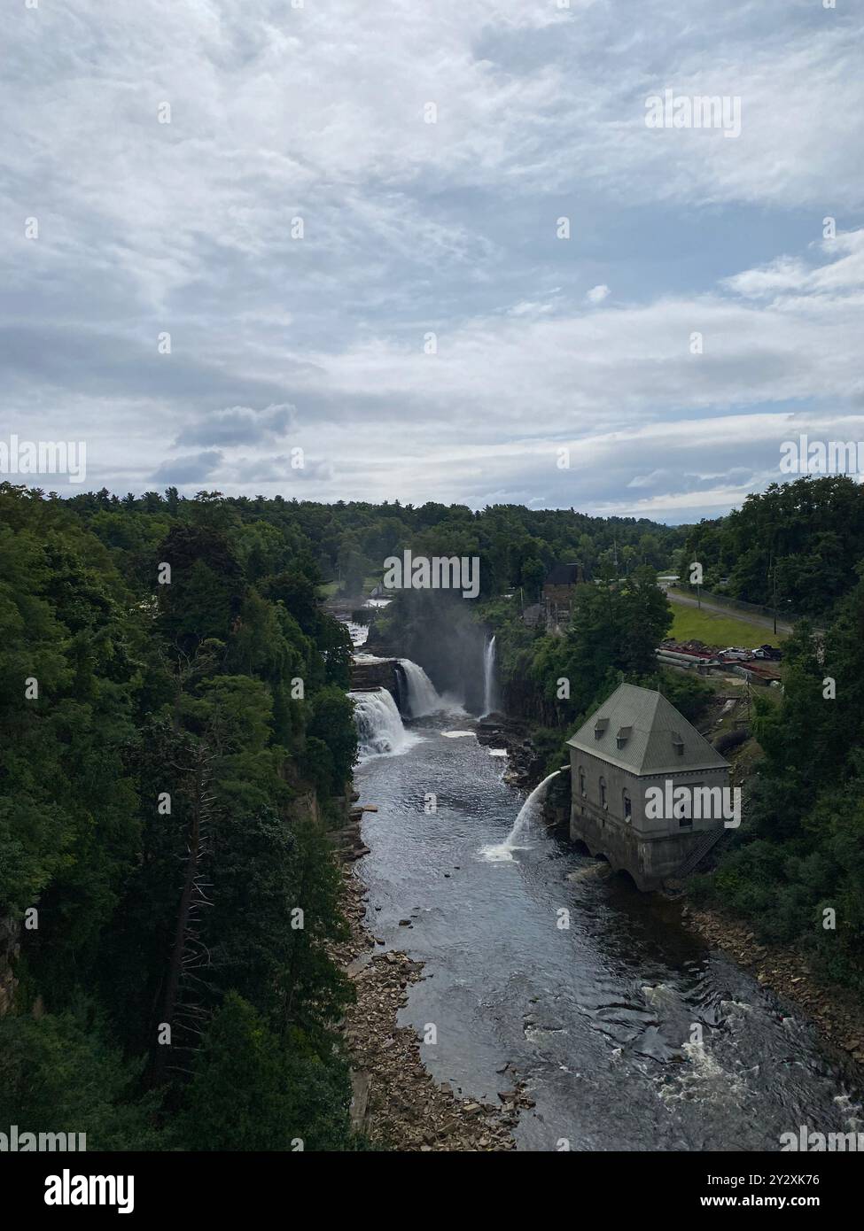 A scenic view of New England mountains with forests, trees, roads, and ...