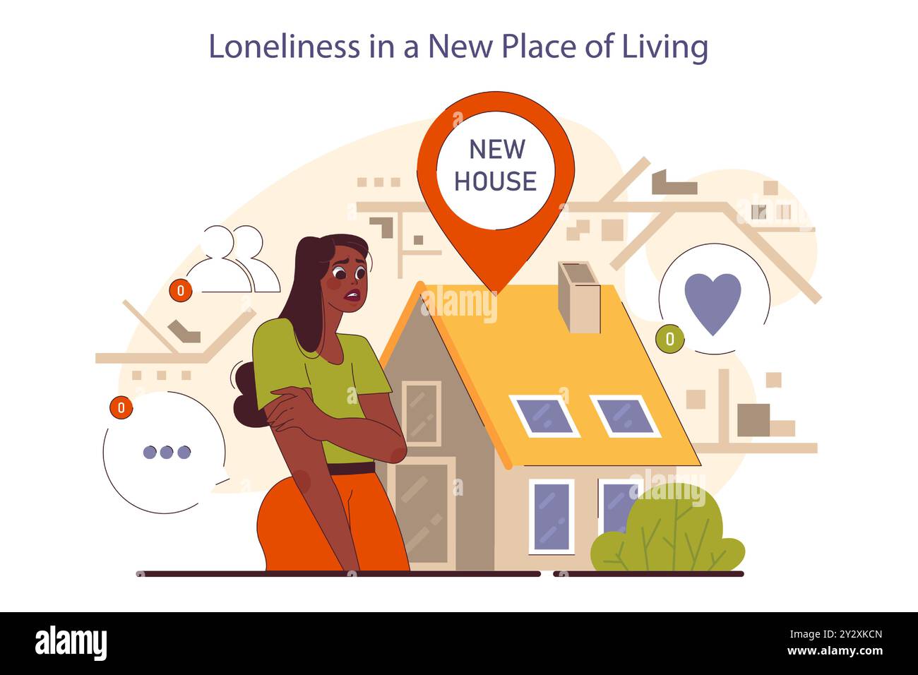 People moving out. Character relocating to a new place. Female ...