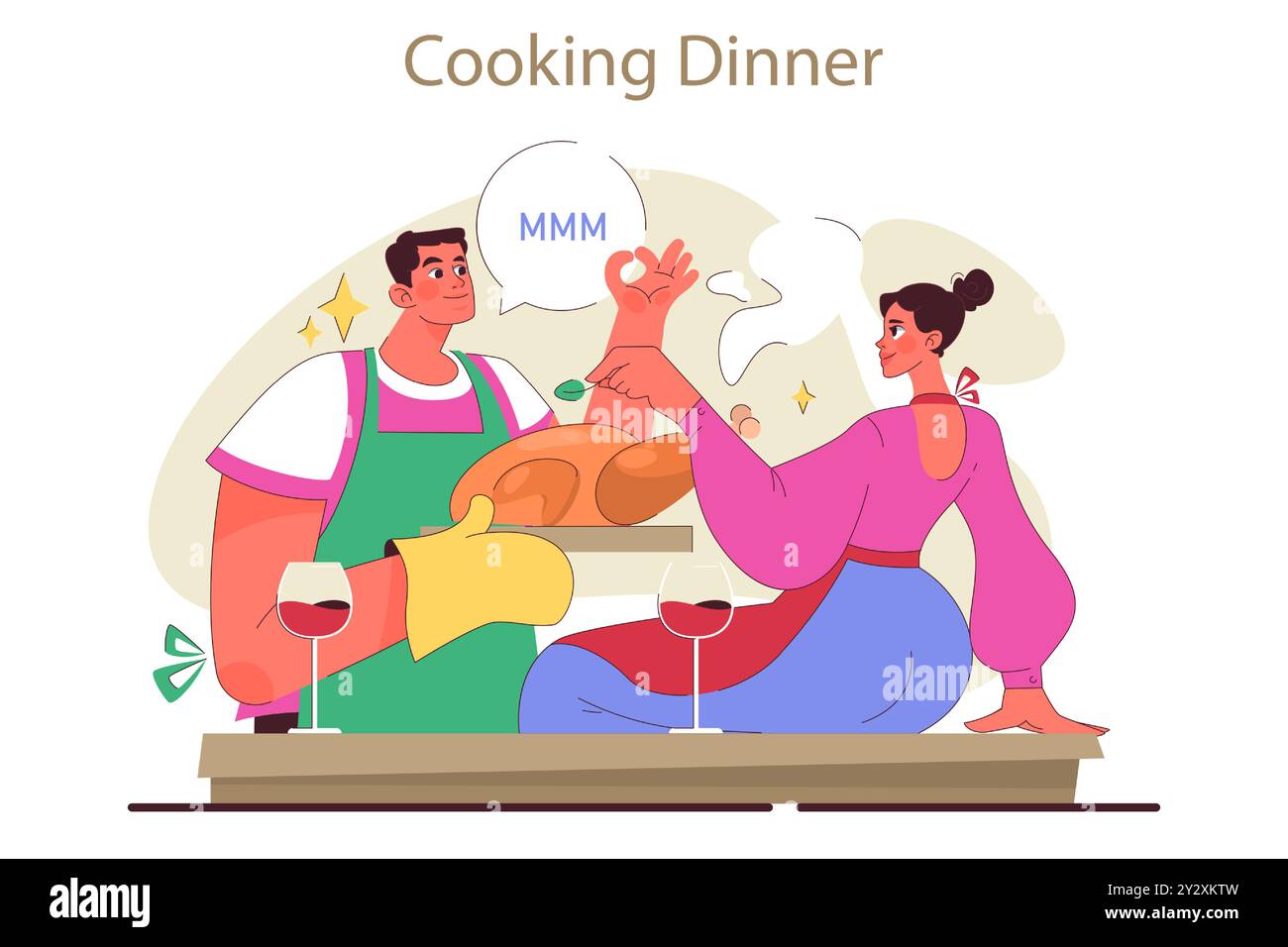 Happy people relaxing at home, family members cooking together. Young ...