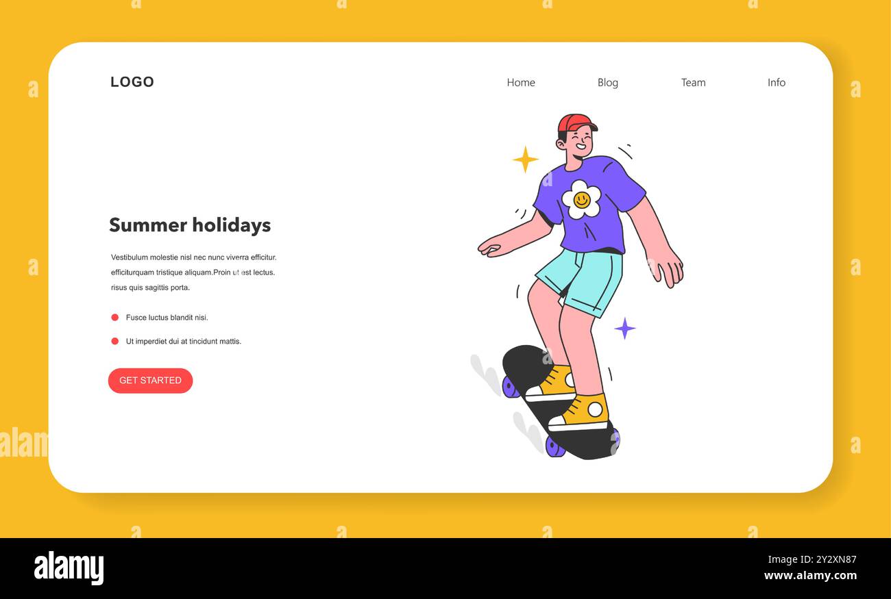 Teen summer break activity web banner or landing page. Healthy and ...
