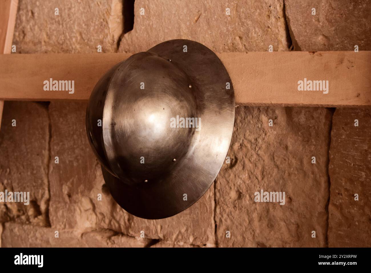 Pieces of metal medieval armour replicas, used during a Medieval ...