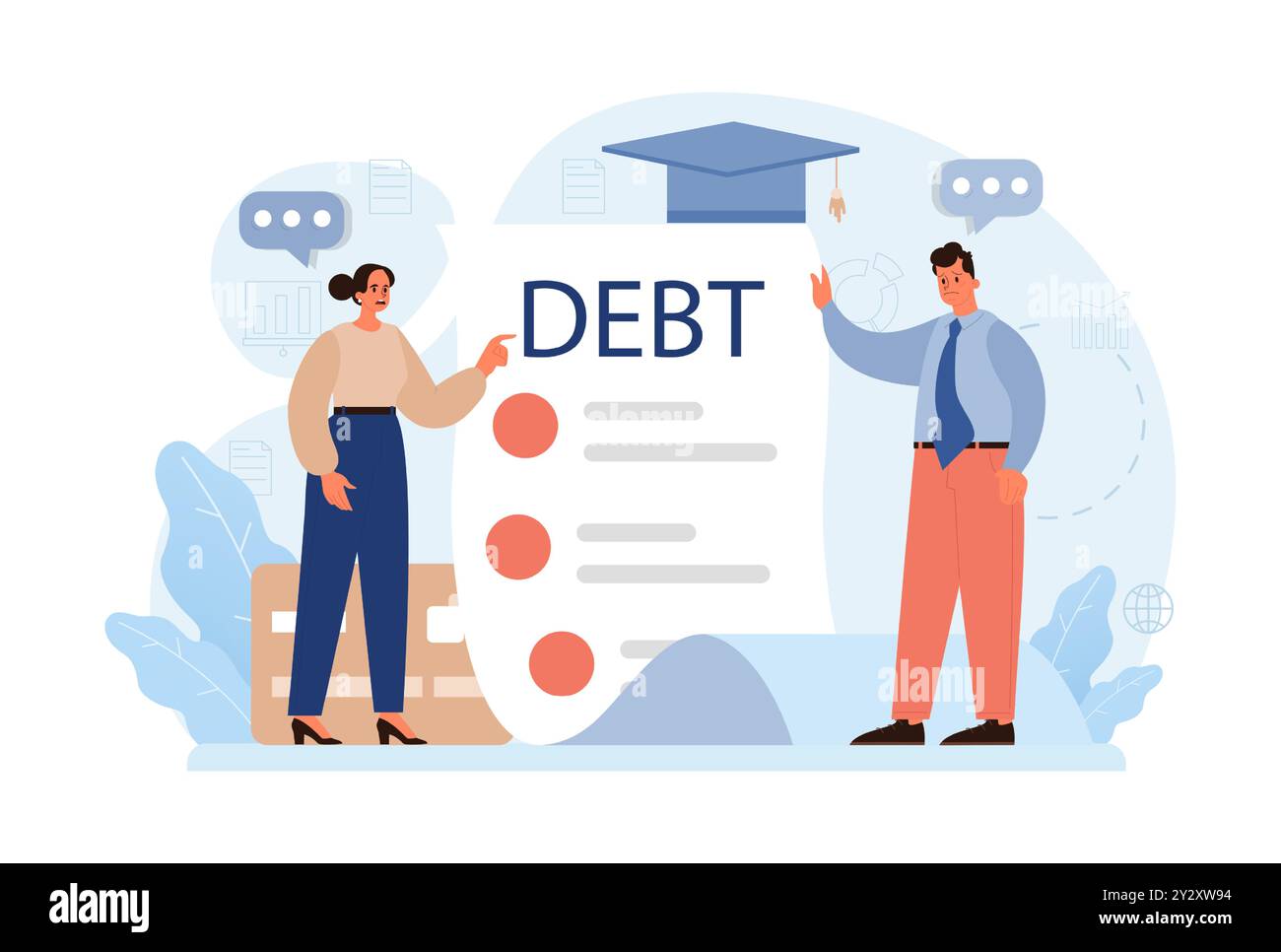 Student debt. Young graduated character with a financial crisis ...