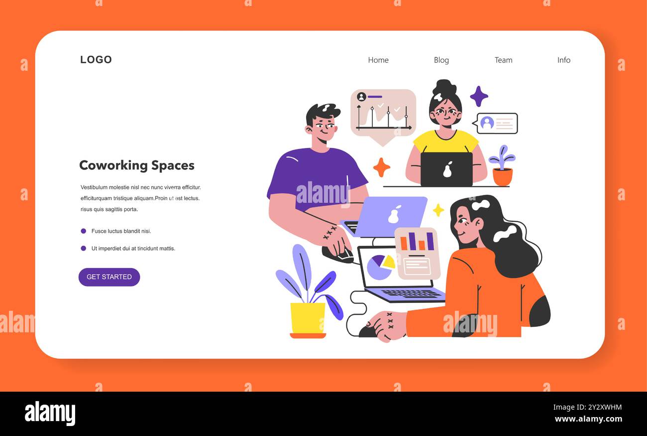 Coworking space web banner or landing page. Shared working environment ...