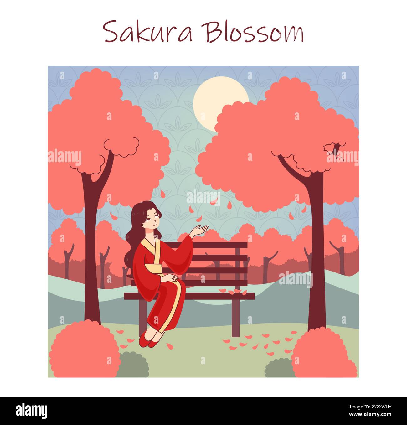 Oriental culture. Asian woman enjoying Hanami. Girl sitting under ...