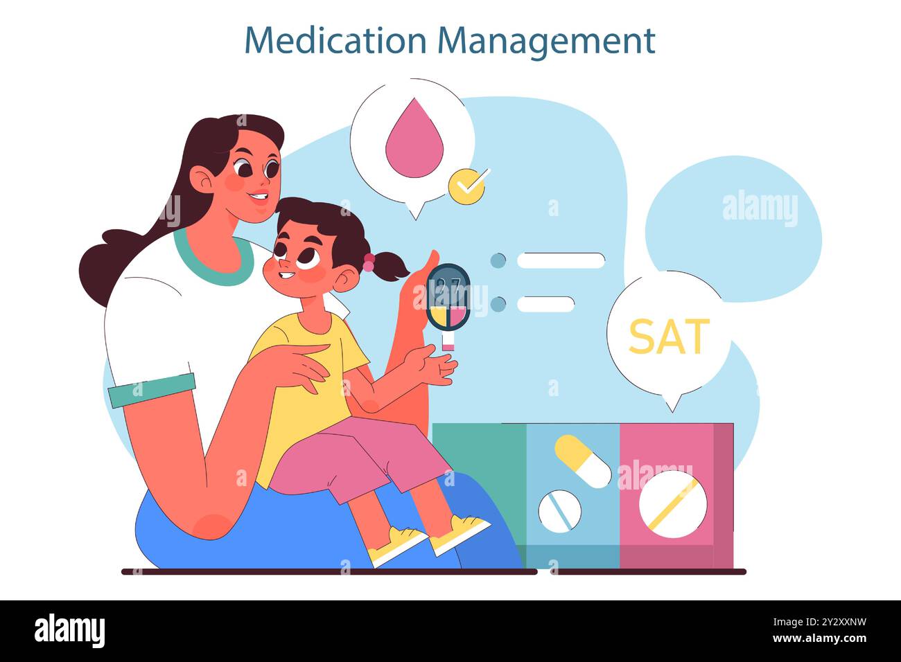 Children healthcare. Mother teaching and helping her diabetic kid to ...