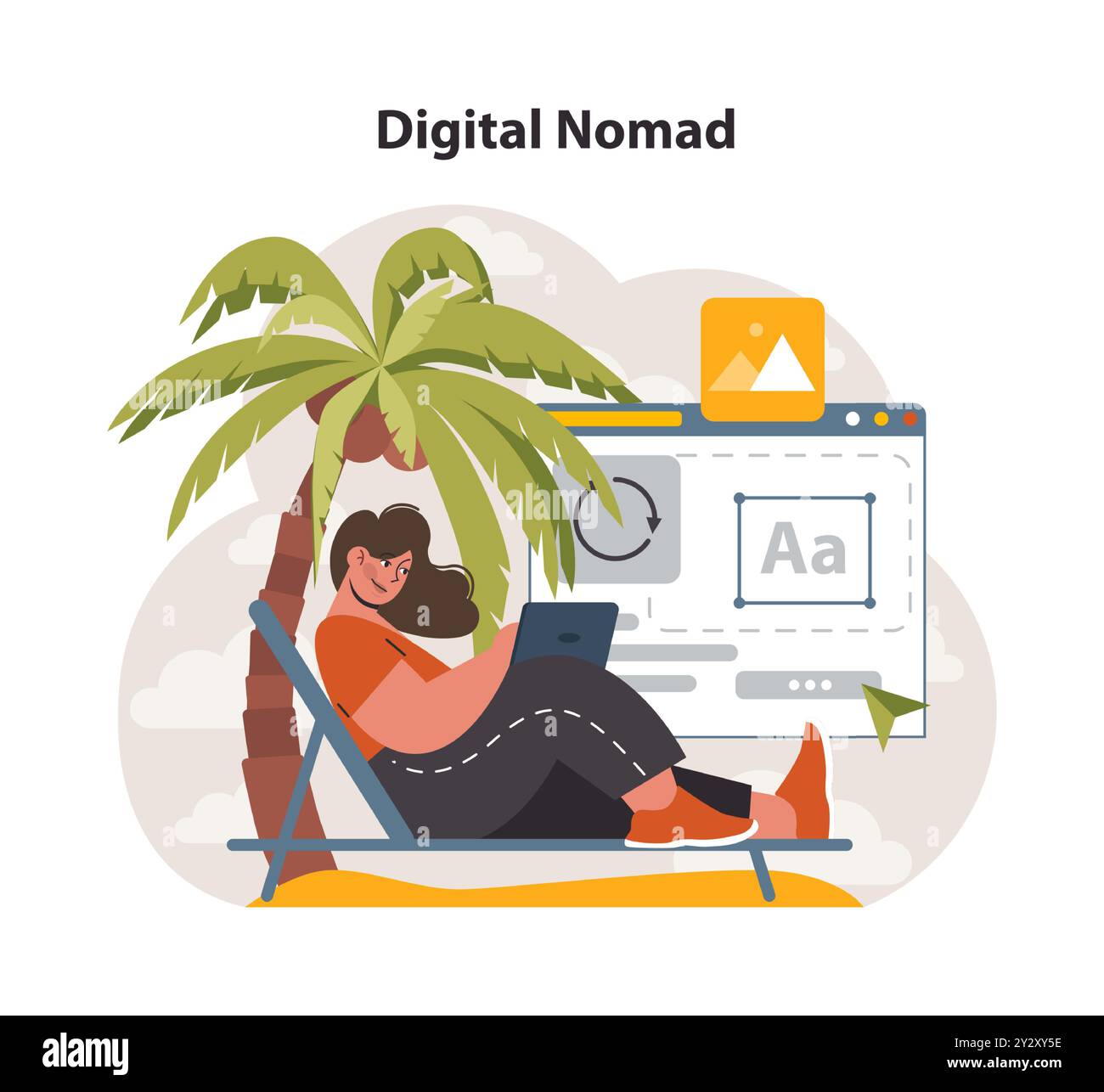 Digital nomad. Freelancer working remotely on the laptop globaly from vacation. Flexible ...