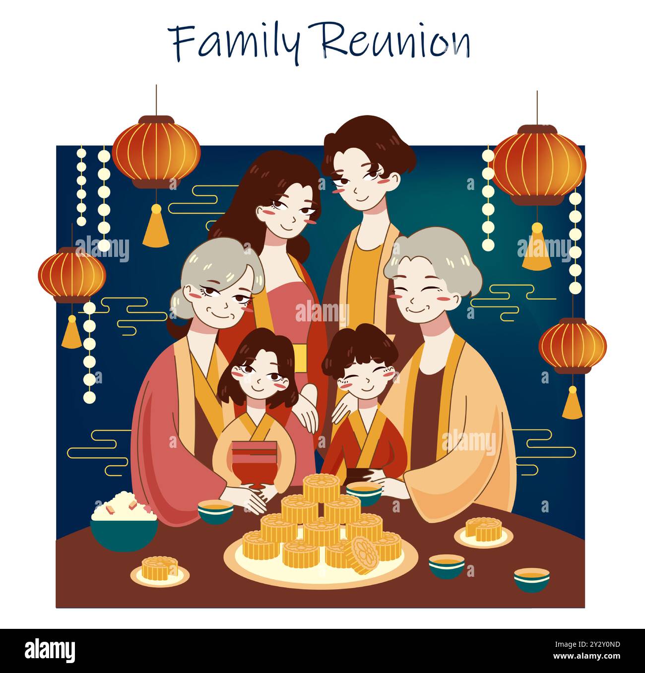 Traditional chinese fest set. Mid-Autumn festival, moon festival or ...