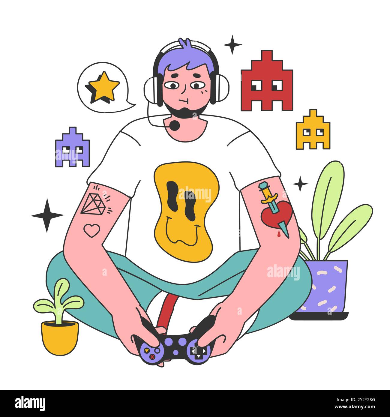 Young adult guy playing console Stock Vector Images - Alamy