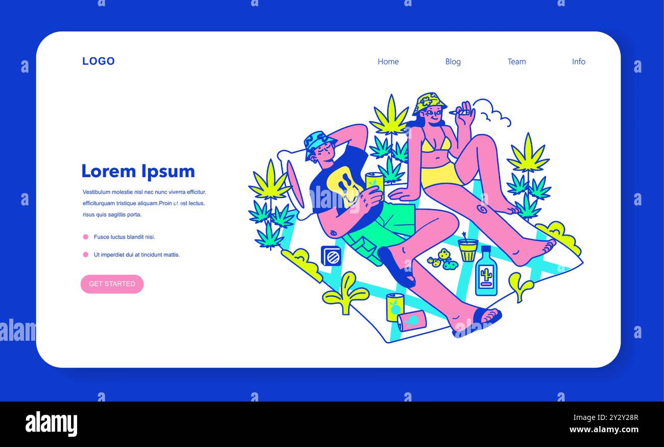 Psychedelic trip party web banner or landing page. Rave camp ...