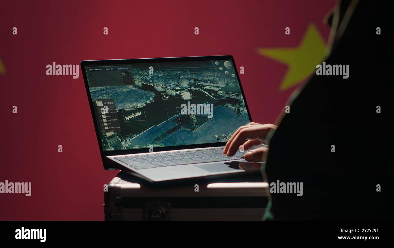 Chinese soldier in command control room using military tech to identify ...
