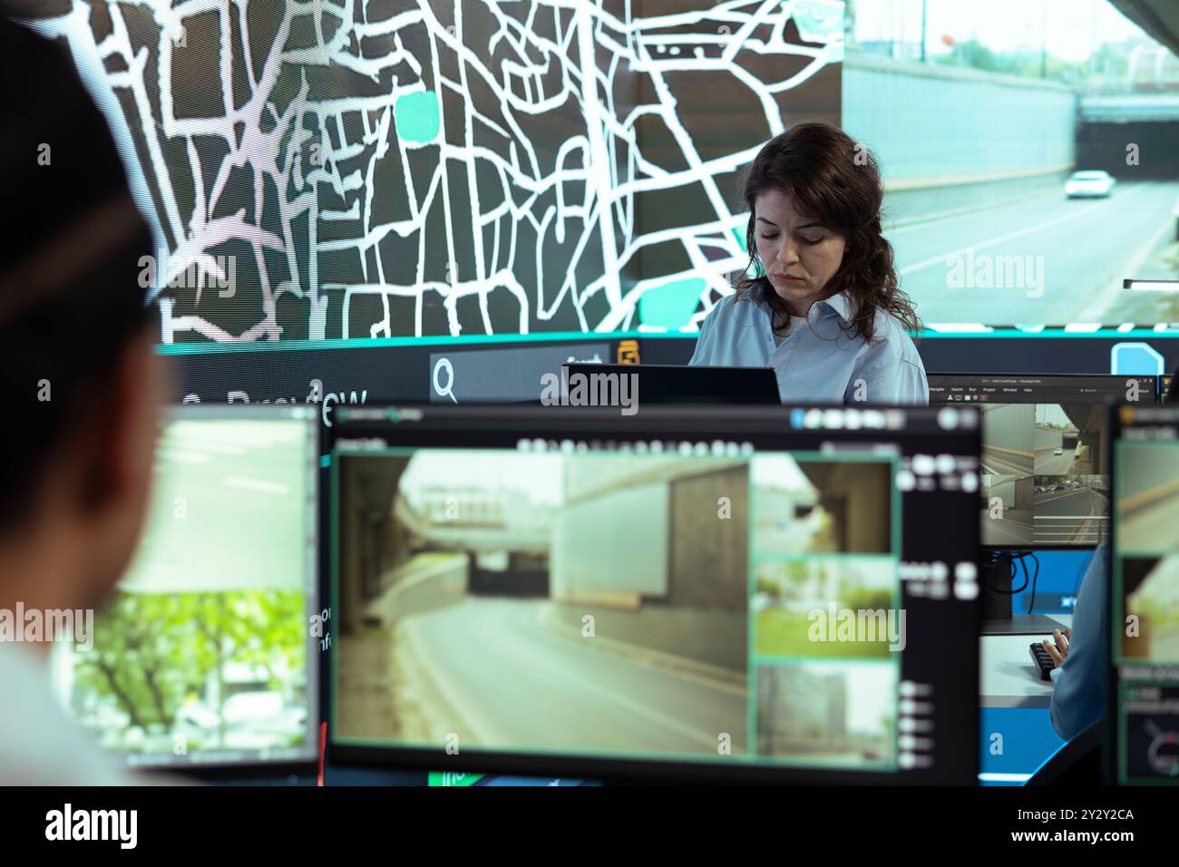 Manager following delivery truck route on the satellite navigation ...