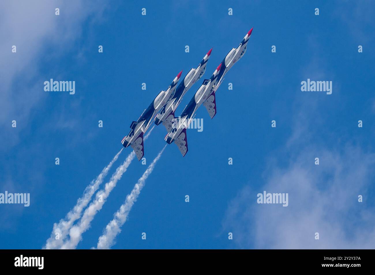 The U.S. Air Force Demonstration Team, the "Thunderbirds", jet upwards ...