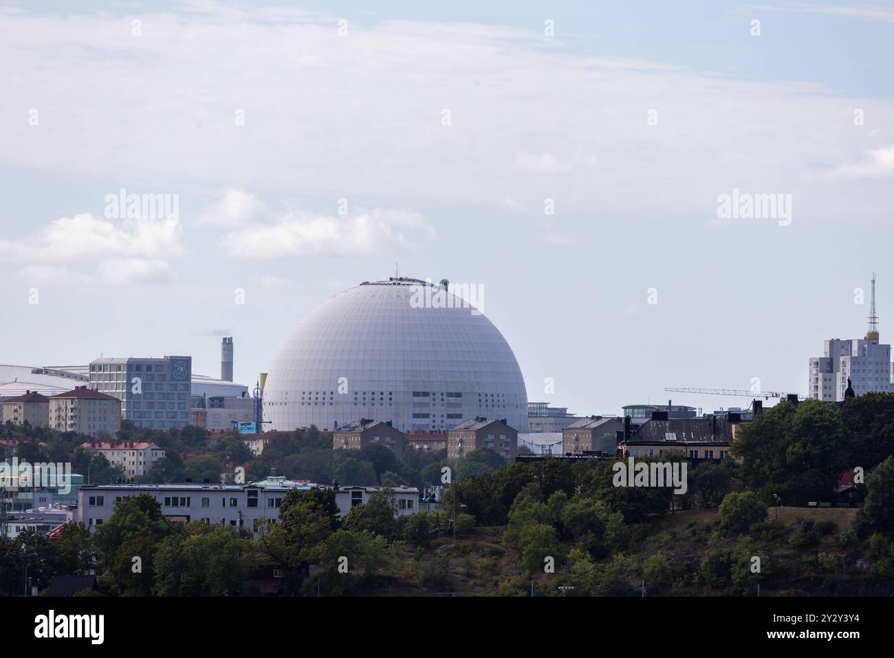 A large white dome structure, known as the Ericsson Globe, surrounded ...