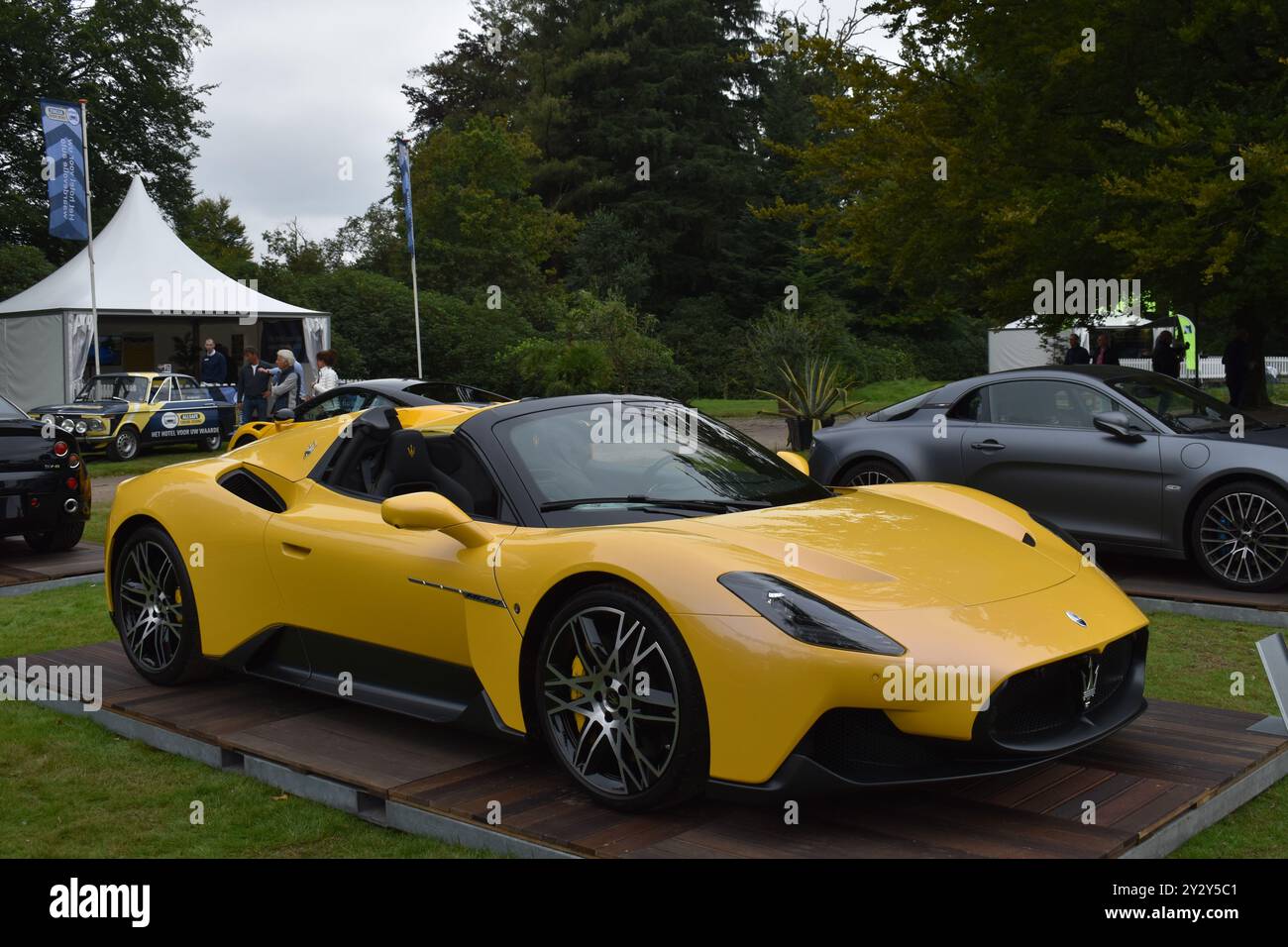 Soestdijk, the Netherlands - September 1, 2023: a yellow Maserati MC20 ...