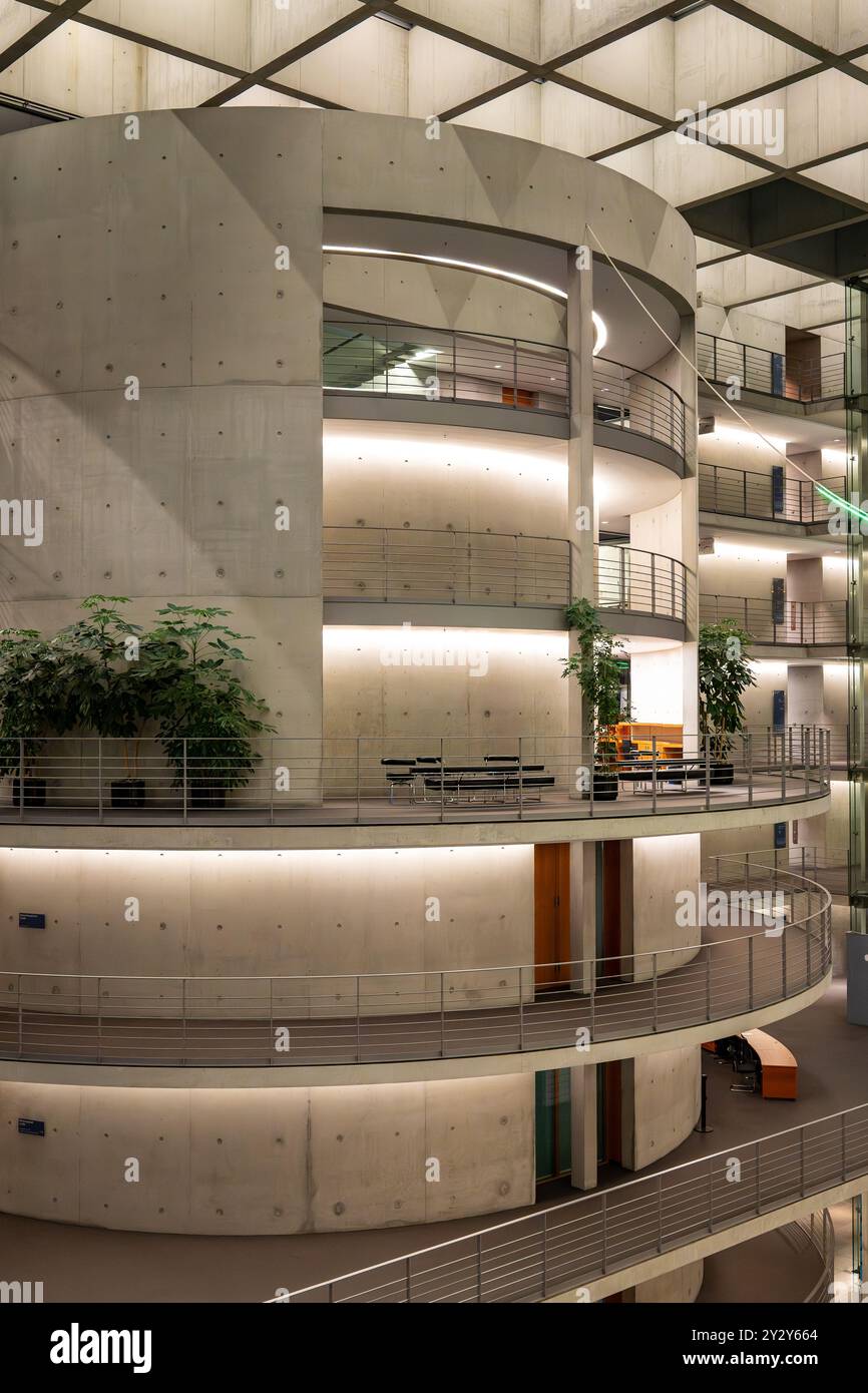 Modern interior of a multi-story office building with curved walls ...