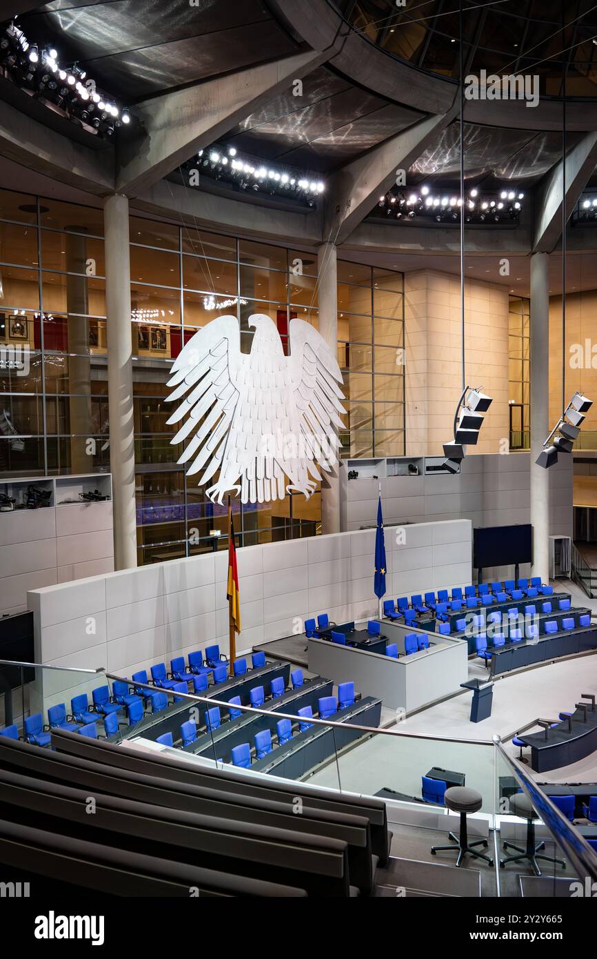 Interior view of the Bundestag plenary chamber in Berlin, Germany ...