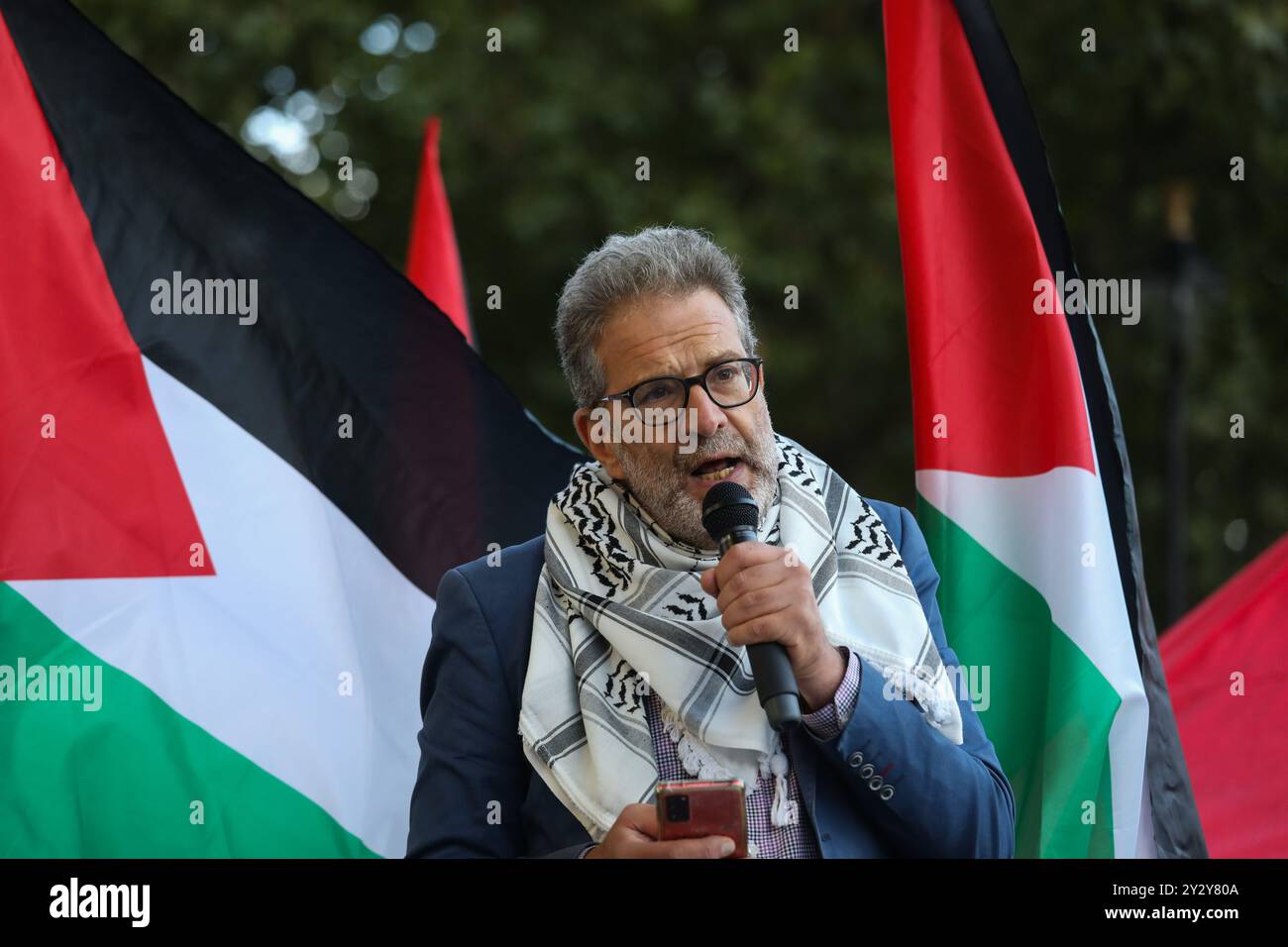 Ben Jamal, director at Palestine Solidarity Campaign, speaks as ...