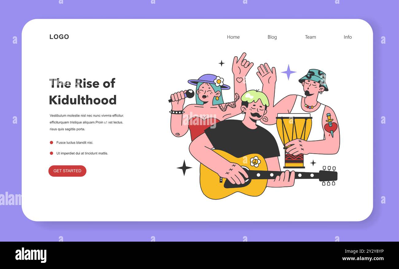 Kidult web banner or landing page. People with childhood passion or ...