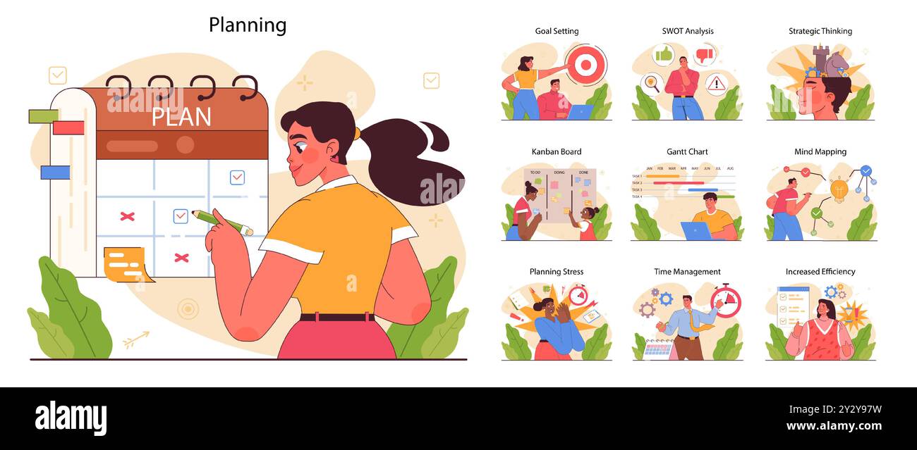 Planning and organization of tasks on board set. Character planning or ...