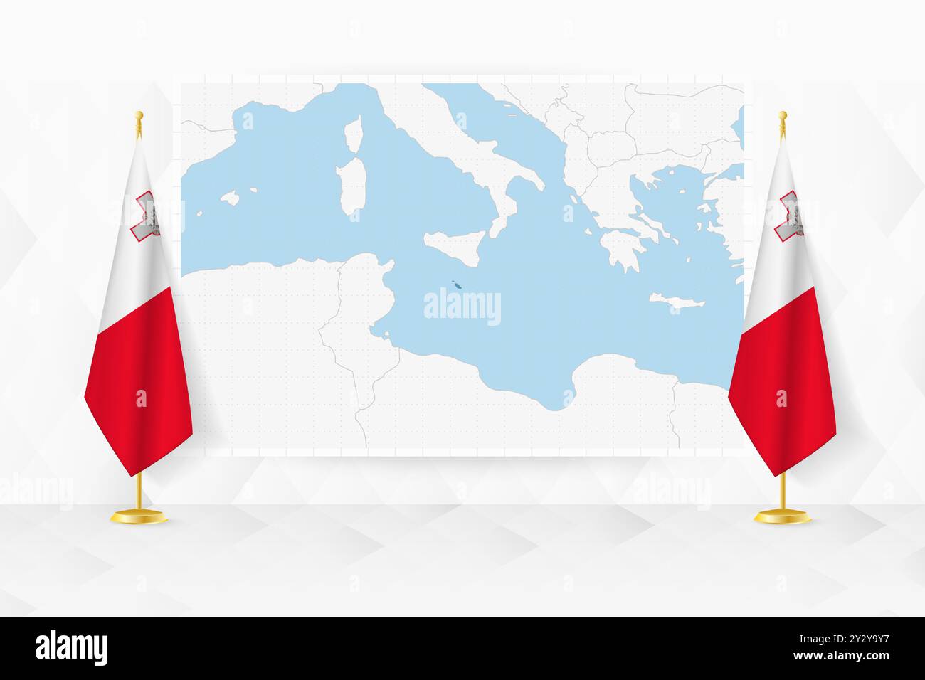 Map of Malta and flags of Malta on flag stand. Vector illustration for ...