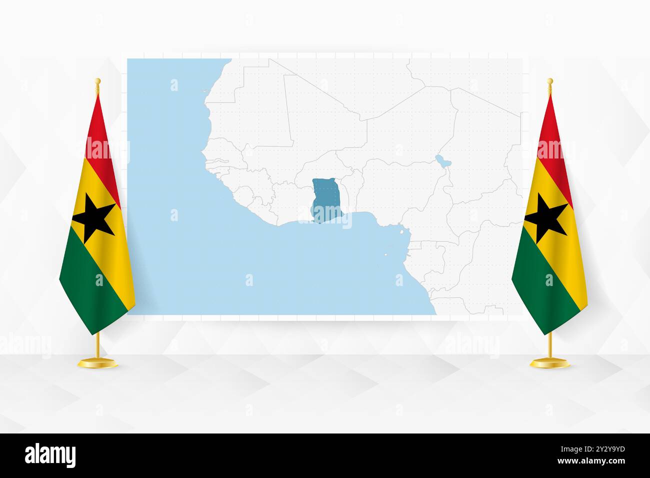 Map of Ghana and flags of Ghana on flag stand. Vector illustration for diplomacy meeting Stock ...