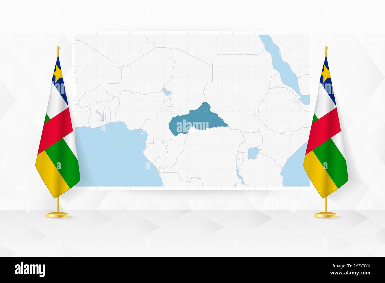 Map of Central African Republic and flags of Central African Republic on flag stand. Vector ...