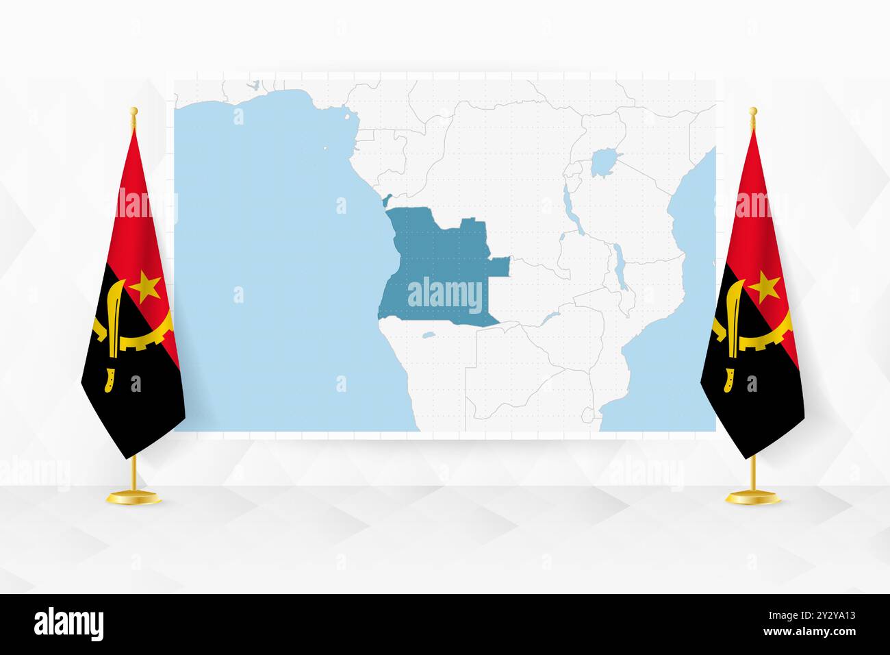 Map of Angola and flags of Angola on flag stand. Vector illustration for diplomacy meeting Stock ...