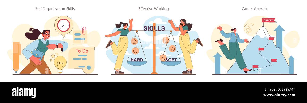 Skills development set. Professional competences hard and soft skills ...