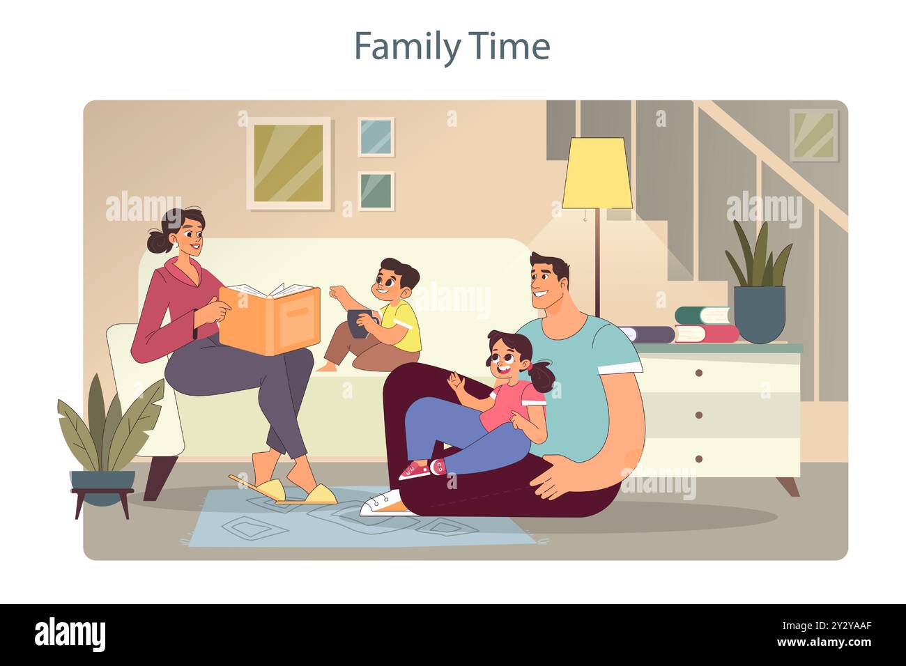 Family time. Mother, father and kids communication. Evening routine and ...