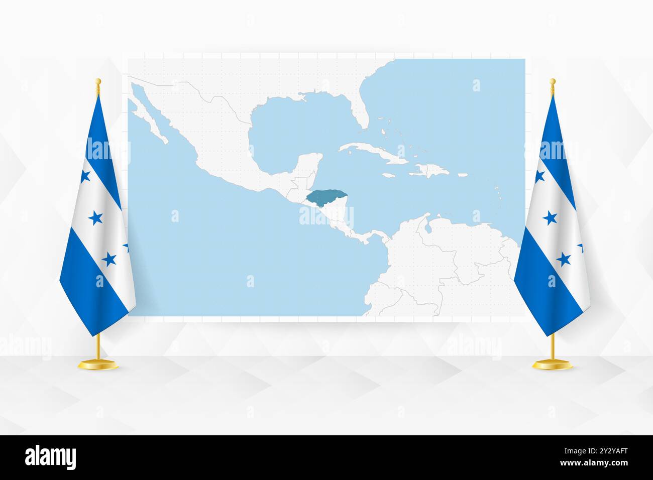 Map of Honduras and flags of Honduras on flag stand. Vector ...