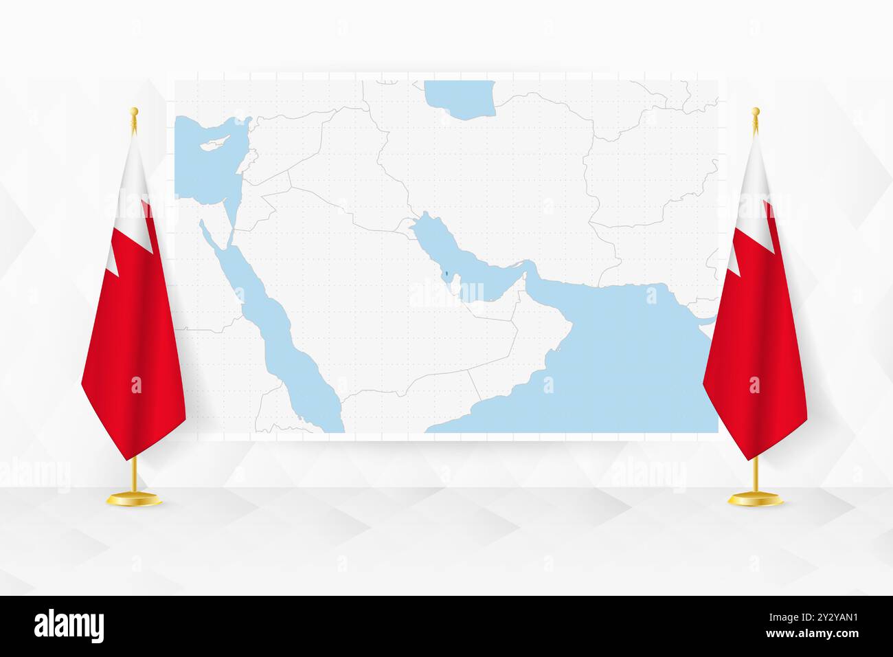 Map of Bahrain and flags of Bahrain on flag stand. Vector illustration ...