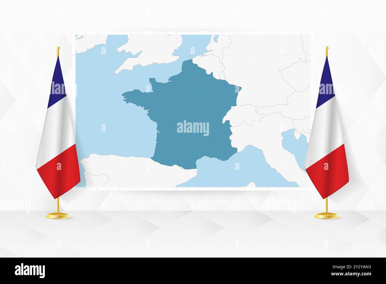 Map of France and flags of France on flag stand. Vector illustration ...