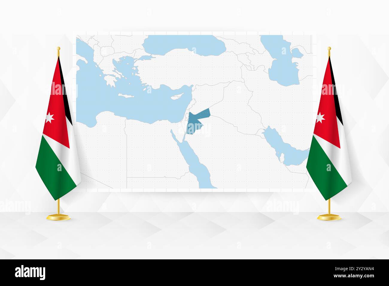 Map of Jordan and flags of Jordan on flag stand. Vector illustration ...