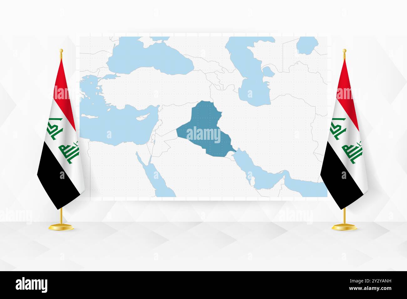 Map of Iraq and flags of Iraq on flag stand. Vector illustration for ...