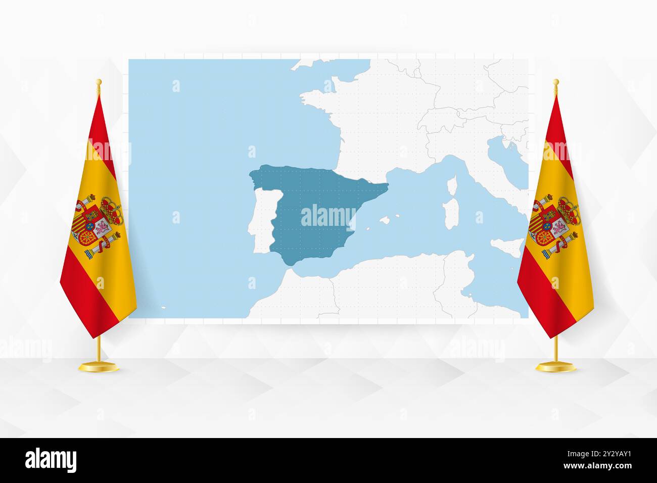 Map of Spain and flags of Spain on flag stand. Vector illustration for ...