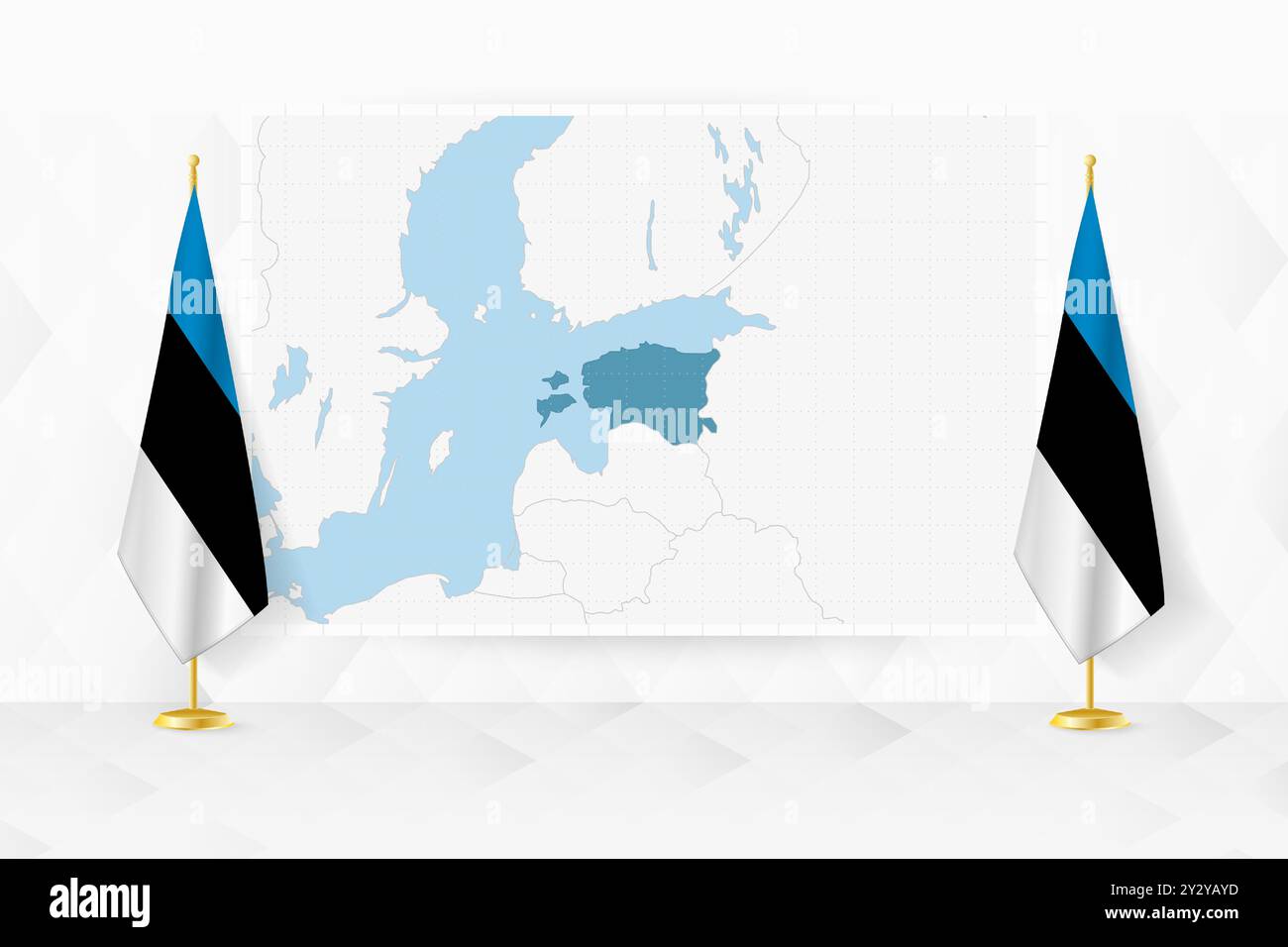 Map of Estonia and flags of Estonia on flag stand. Vector illustration ...