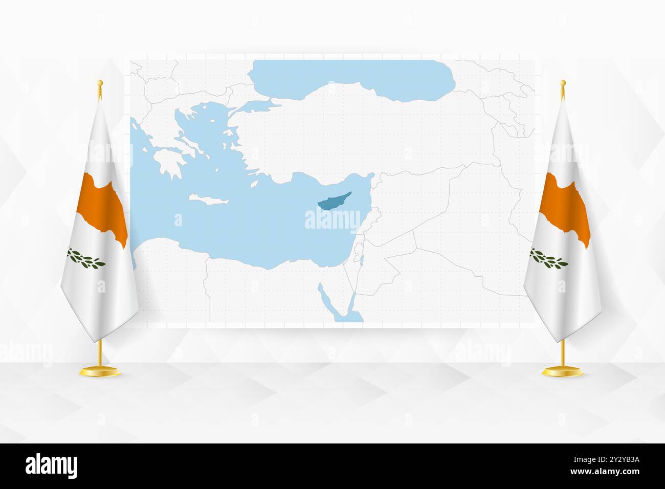 Map of Cyprus and flags of Cyprus on flag stand. Vector illustration ...