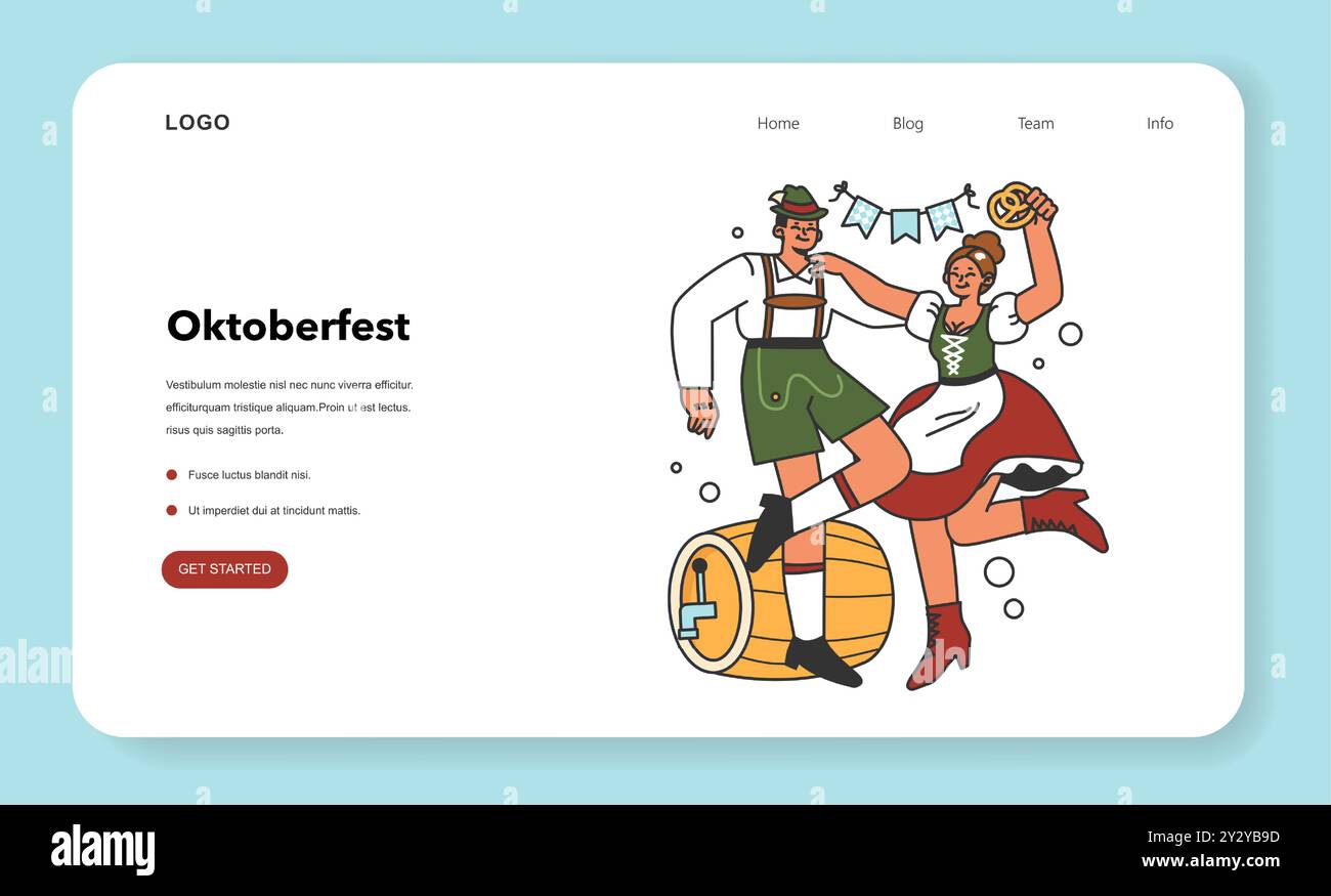 Oktoberfest festival web banner or landing page. Cheerful Bavarian pub ...