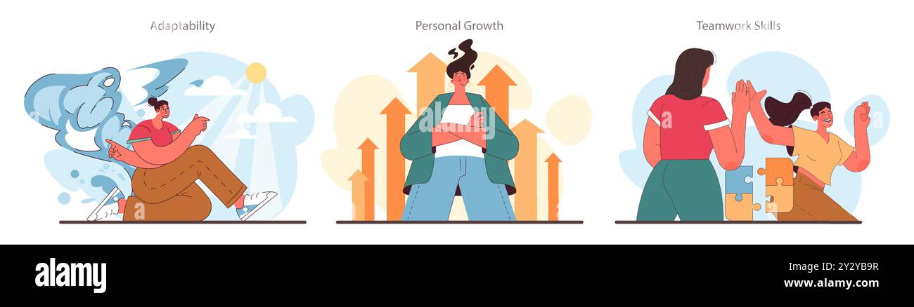 Skills development set. Professional competences hard and soft skills ...