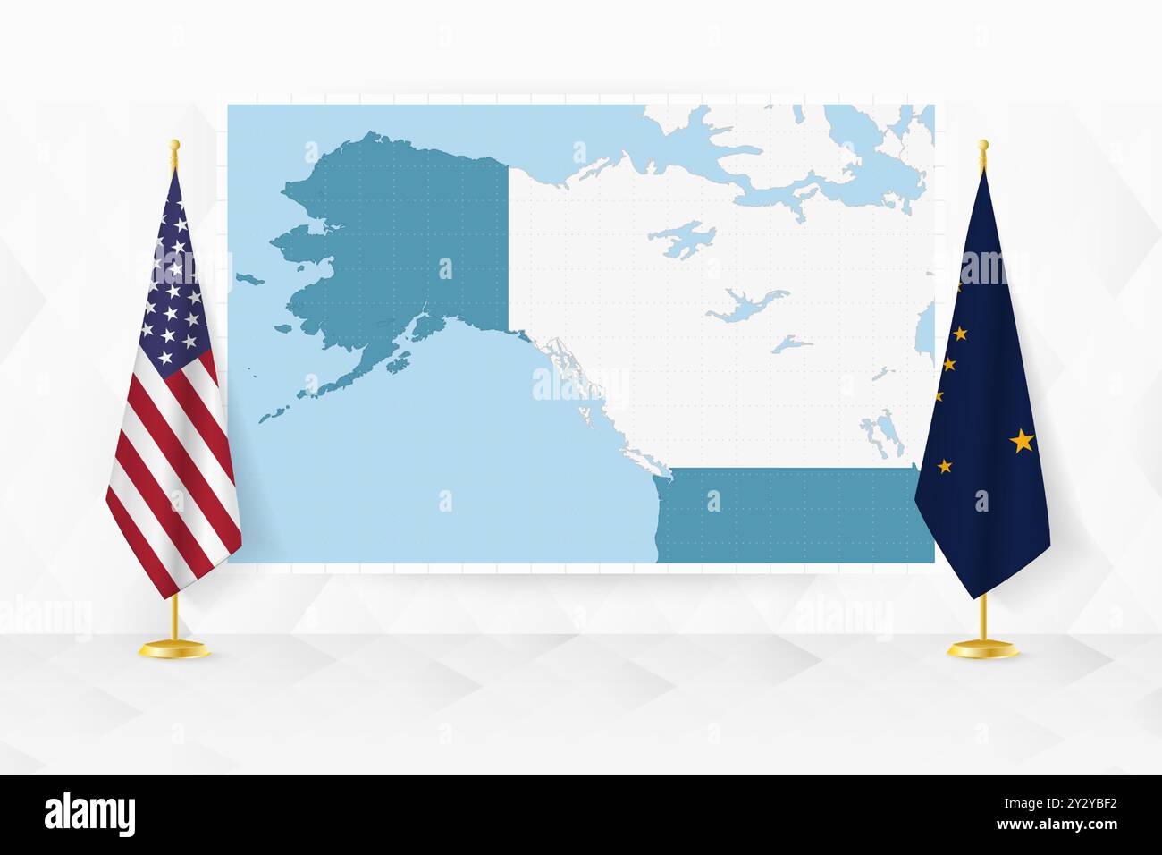 Map of Alaska and flags of Alaska on flag stand. Vector illustration ...