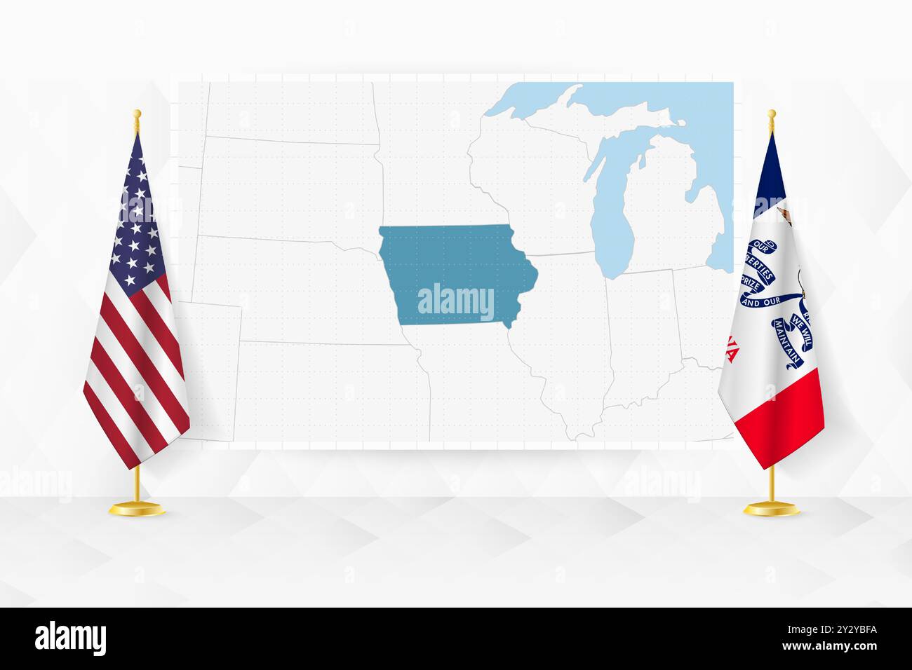 Map of Iowa and flags of Iowa on flag stand. Vector illustration for ...