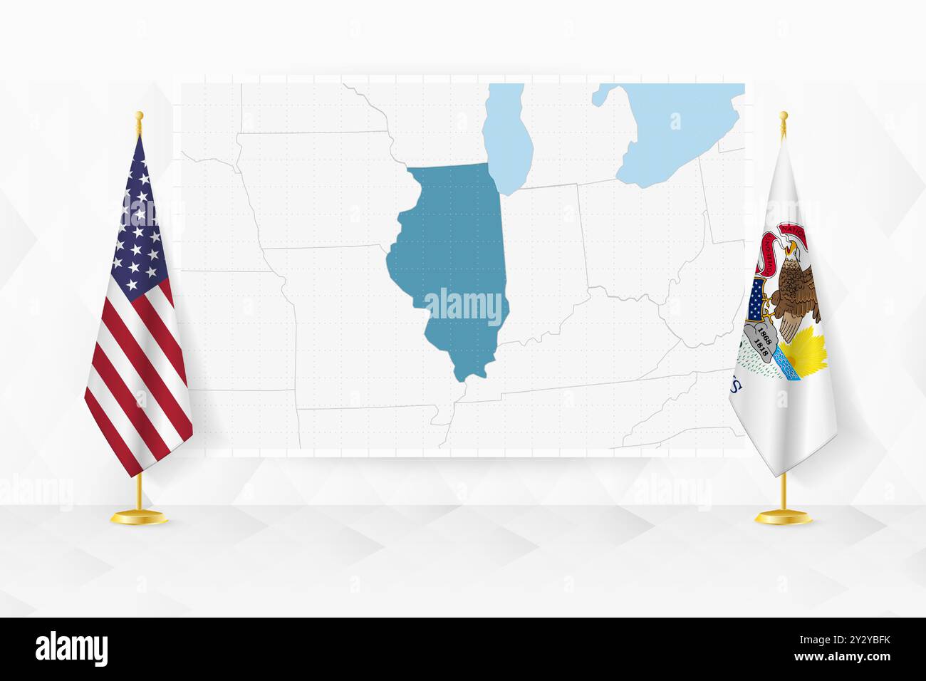 Map of Illinois and flags of Illinois on flag stand. Vector ...