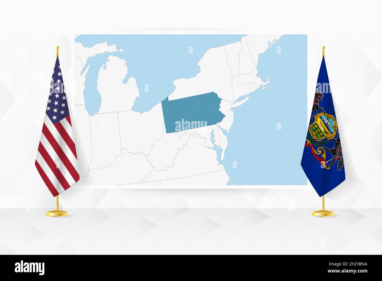 Map of Pennsylvania and flags of Pennsylvania on flag stand. Vector ...