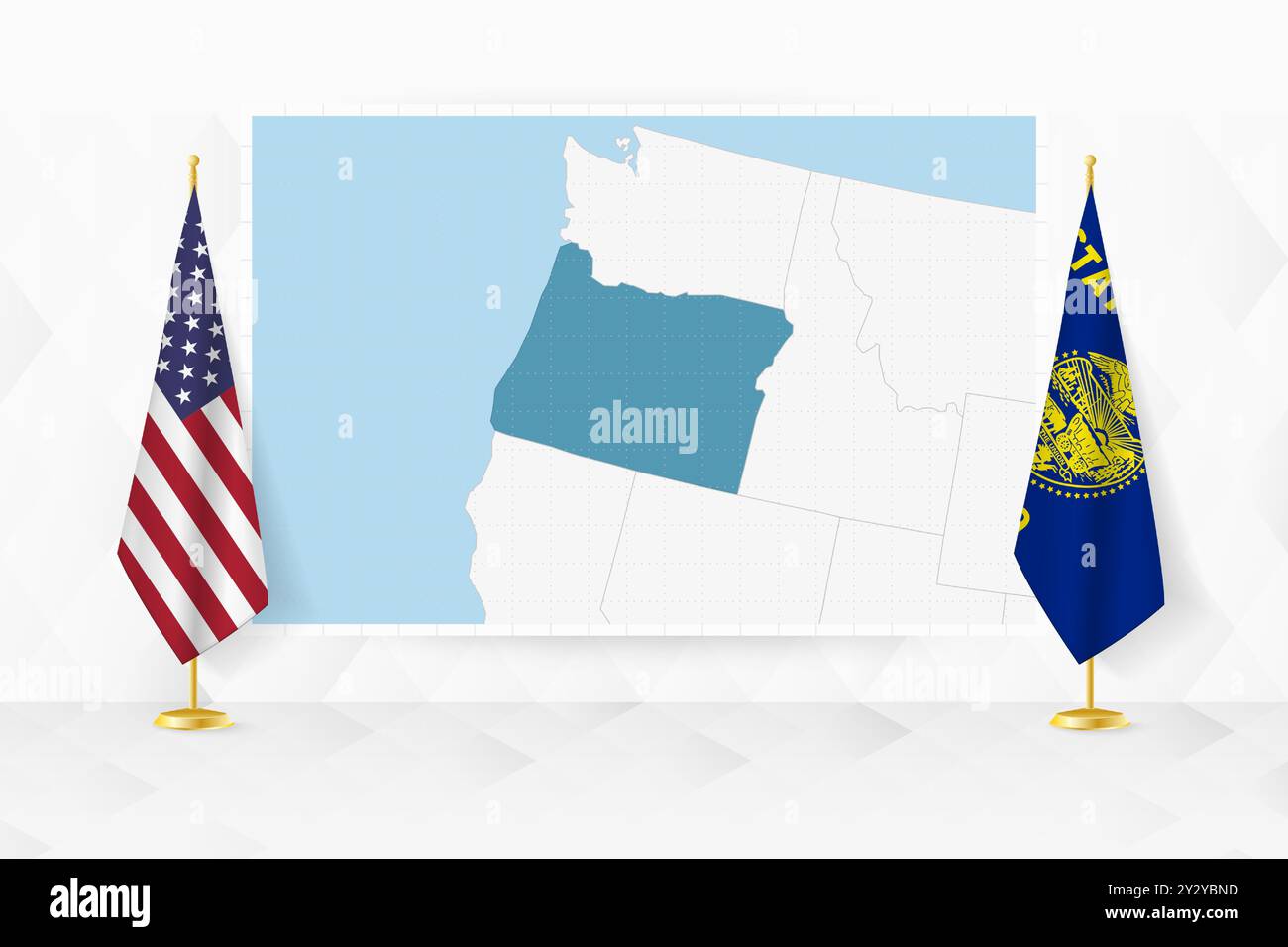 Map of Oregon and flags of Oregon on flag stand. Vector illustration for diplomacy meeting Stock ...