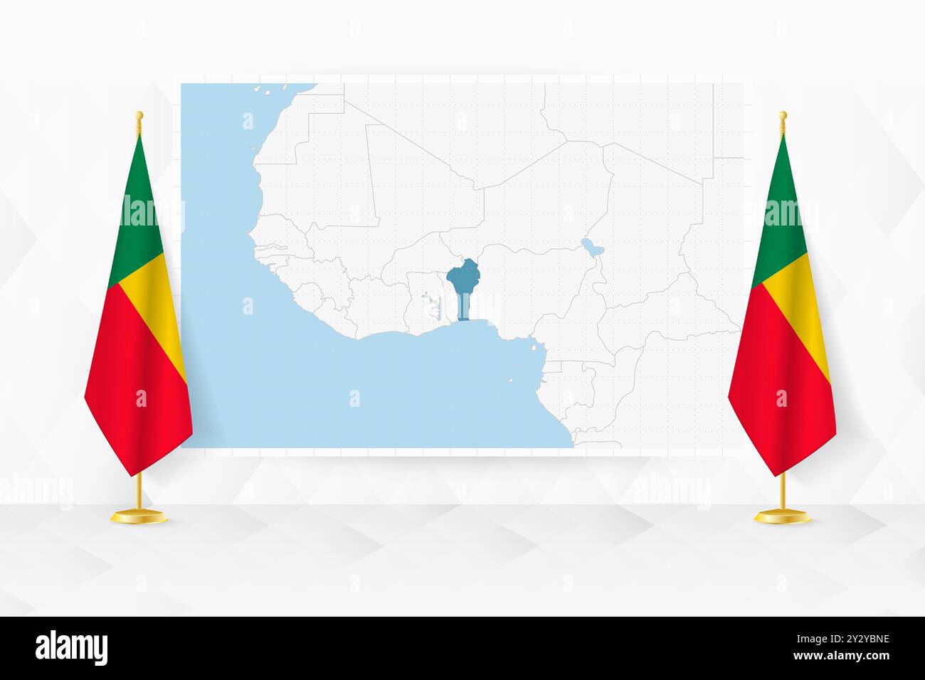 Map of Benin and flags of Benin on flag stand. Vector illustration for ...