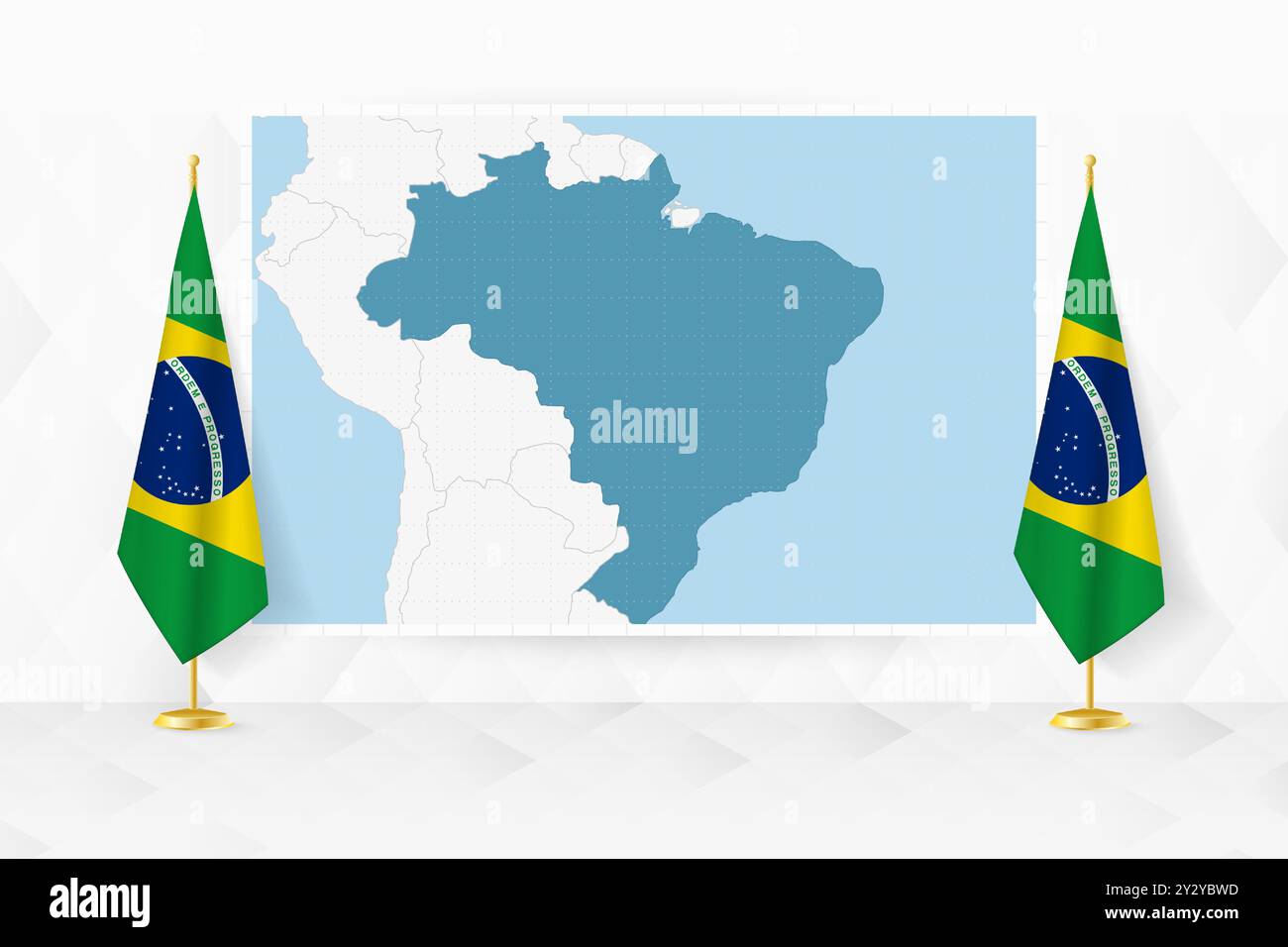 Map of Brazil and flags of Brazil on flag stand. Vector illustration ...