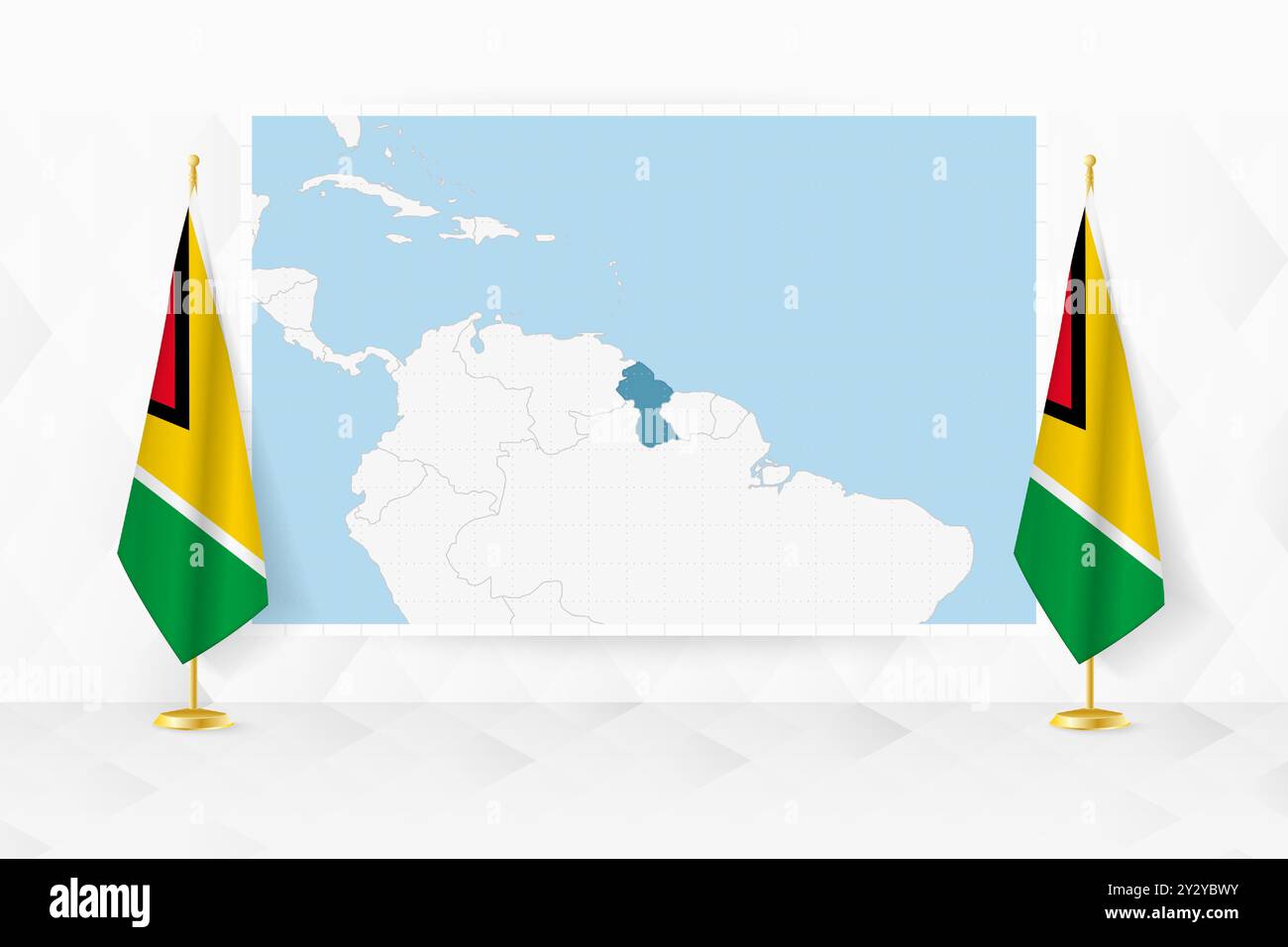 Map of Guyana and flags of Guyana on flag stand. Vector illustration for diplomacy meeting Stock ...